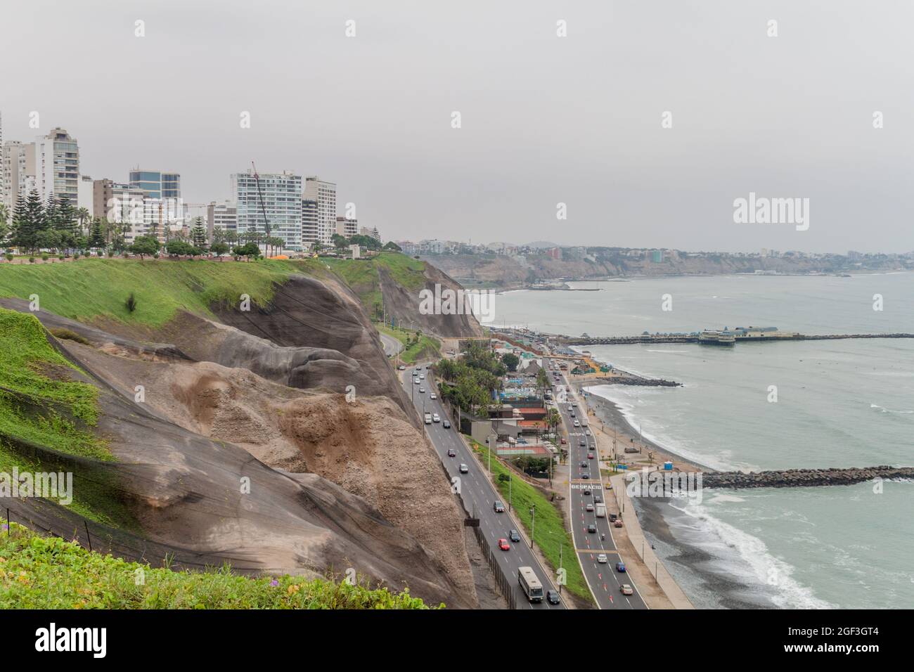 Cliffs above the ocean in Miraflores district of Lima, Peru Stock Photo ...
