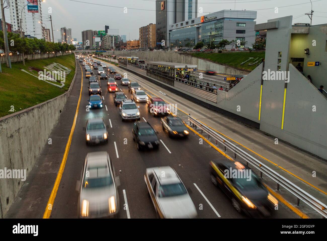LIMA, PERU - JUNE 4, 2015: Metropolitano rapid transport bus system ...