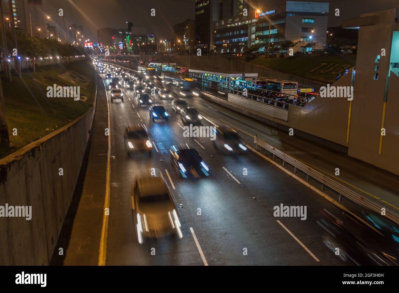 LIMA, PERU - JUNE 4, 2015: Metropolitano rapid transport bus system ...