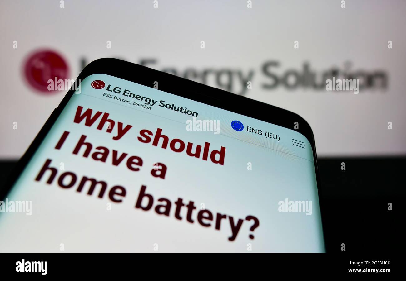 Smartphone with website of battery company LG Energy Solution Ltd. on ...