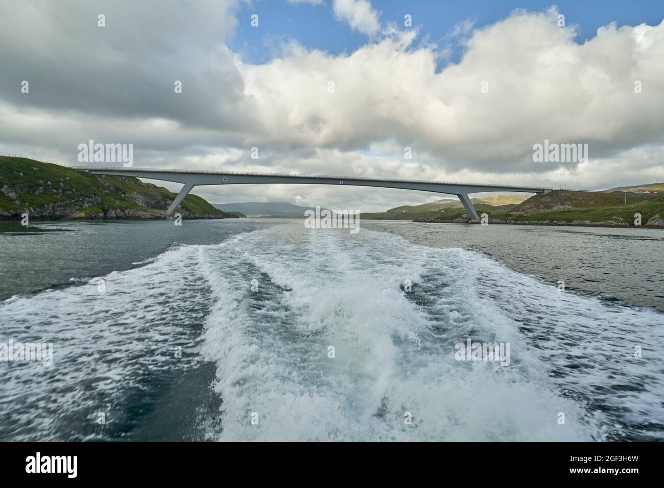 The bridge from the Isle of Harris to Scalpay as seen from a boat ...