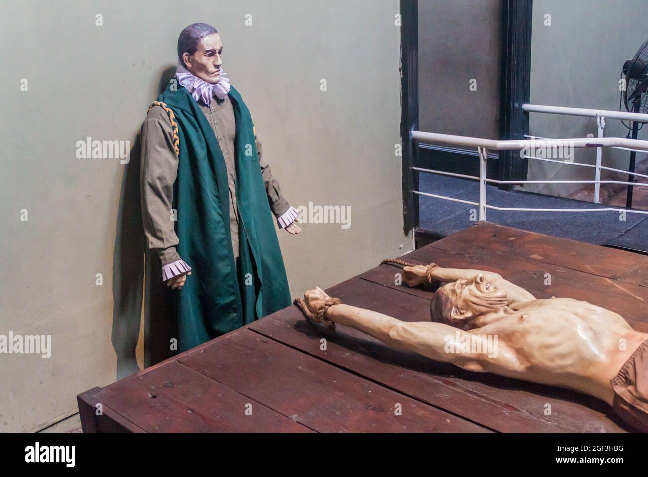 LIMA, PERU - JUNE 5, 2015: Figurine of a tortured victim in Museo de la ...