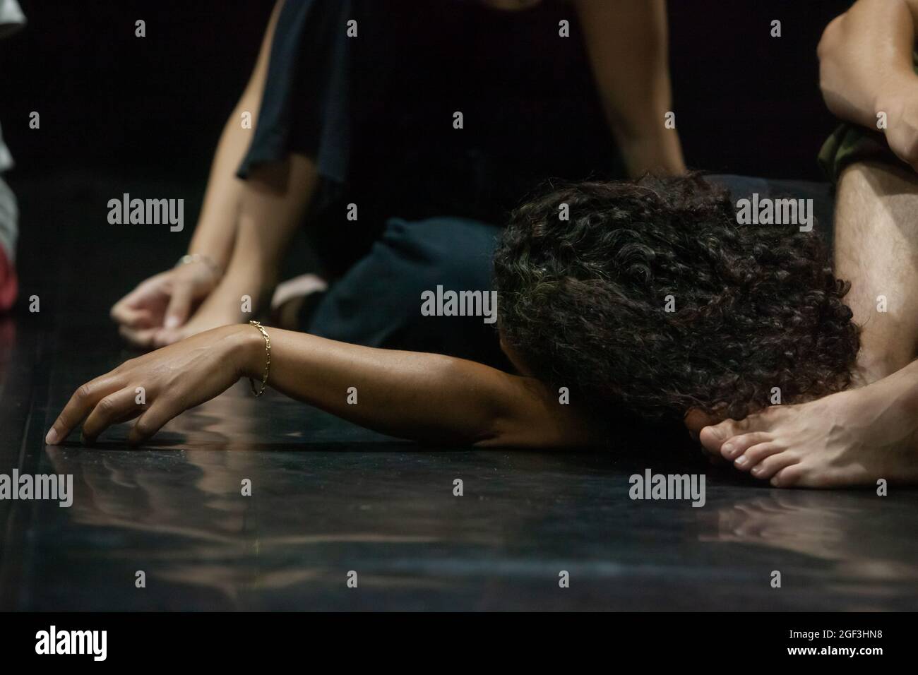two dancers move in contact improvisation performance Stock Photo - Alamy
