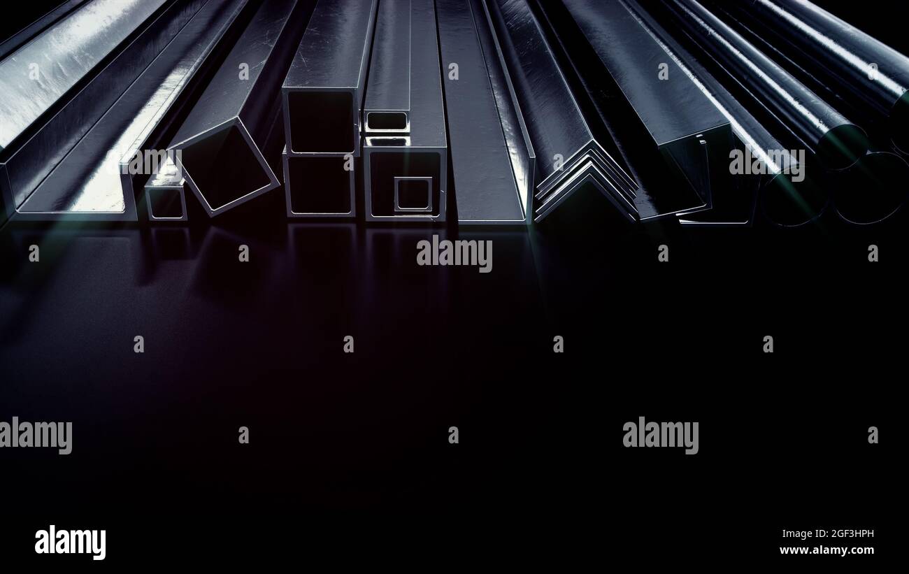 glowing rolled metal and rebar , cgi industrial 3D illustration Stock ...