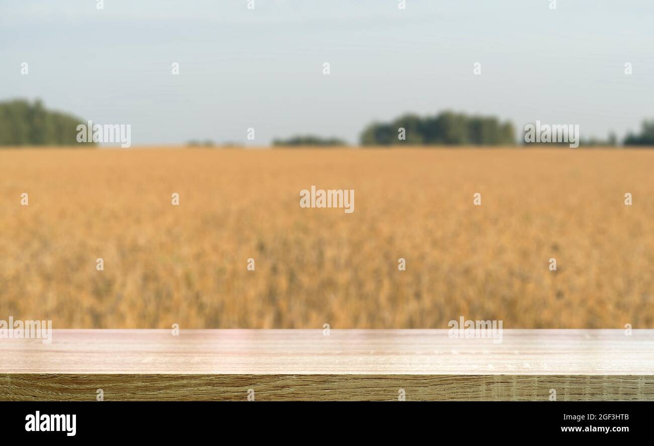 Wheat table background. Empty wooden table on the background of a ...