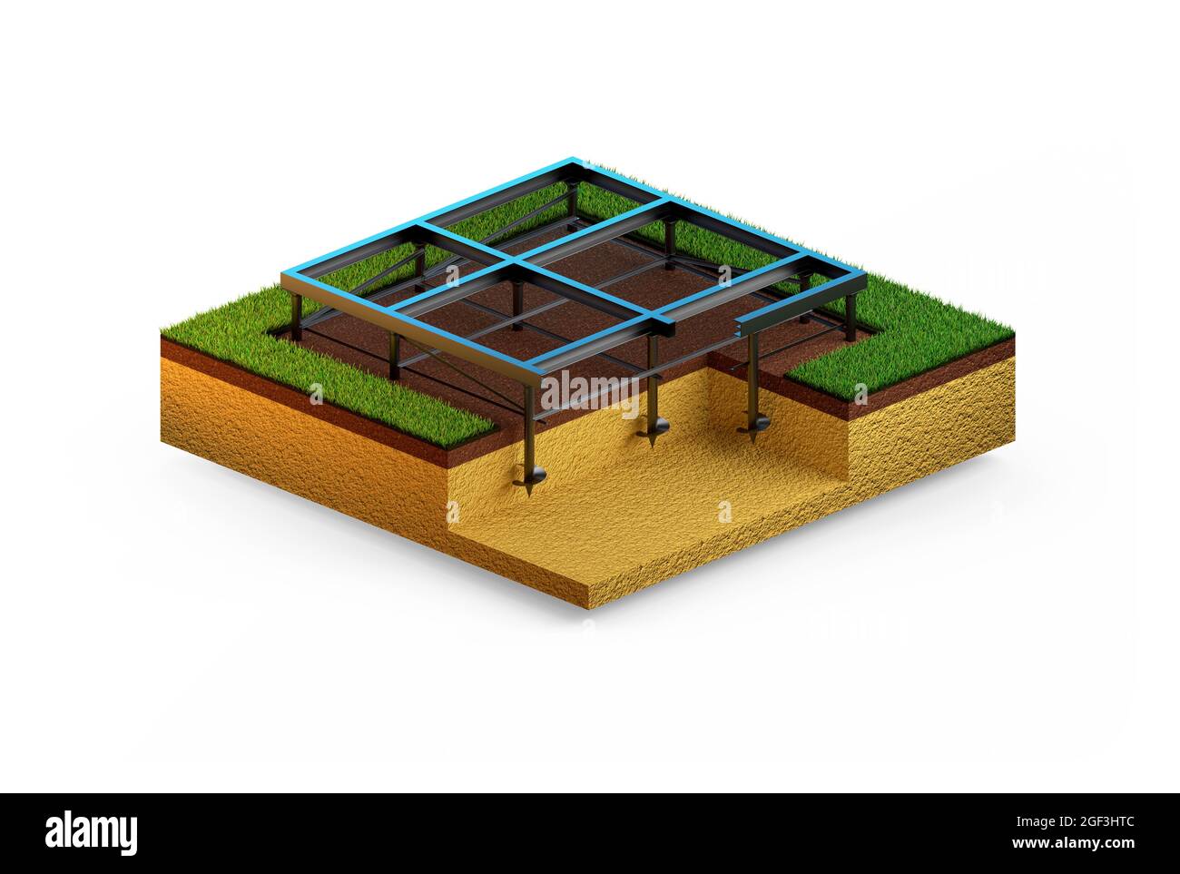 screw anchors foundation, isolated concept industrial 3D rendering ...