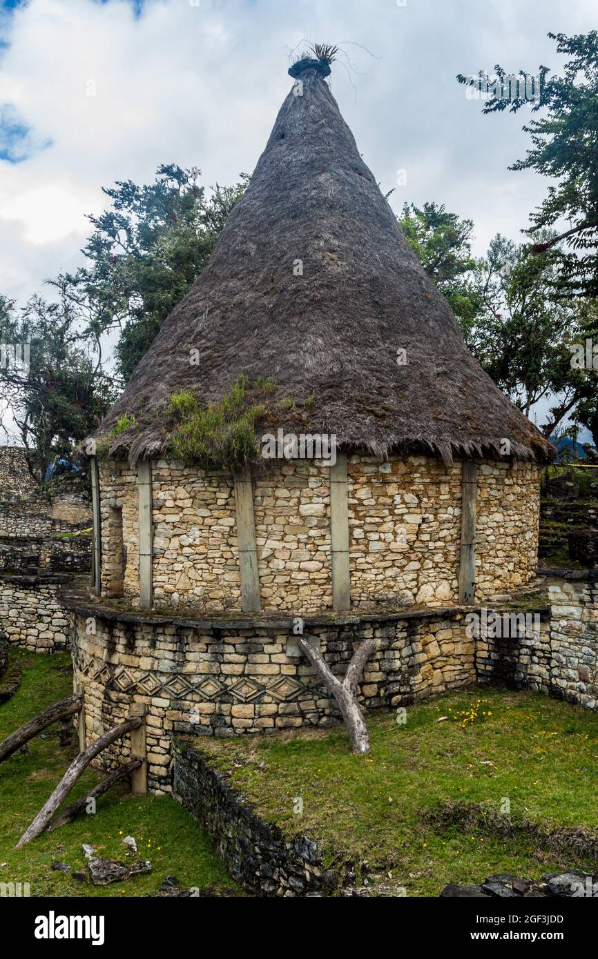 Reconstruction of an ancient house at Kuelap ruins, northern Peru Stock ...
