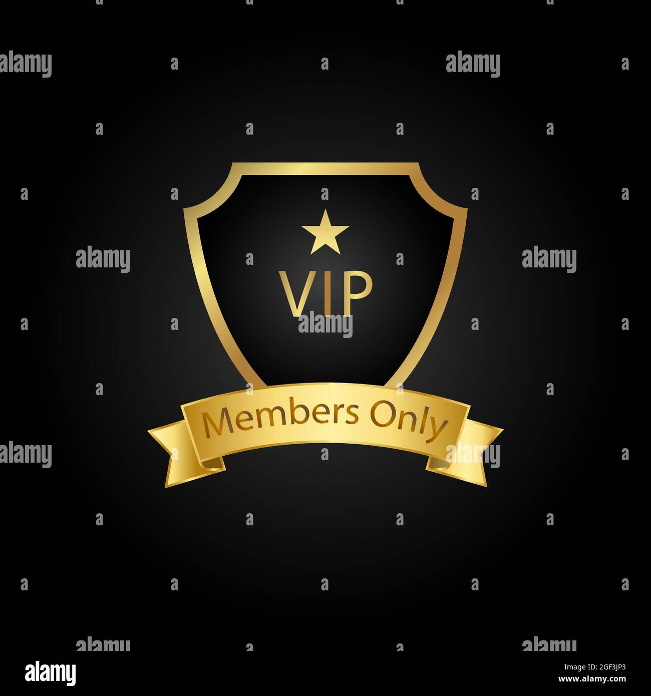VIP Design with Black and Gold shield and ribbon on black background ...