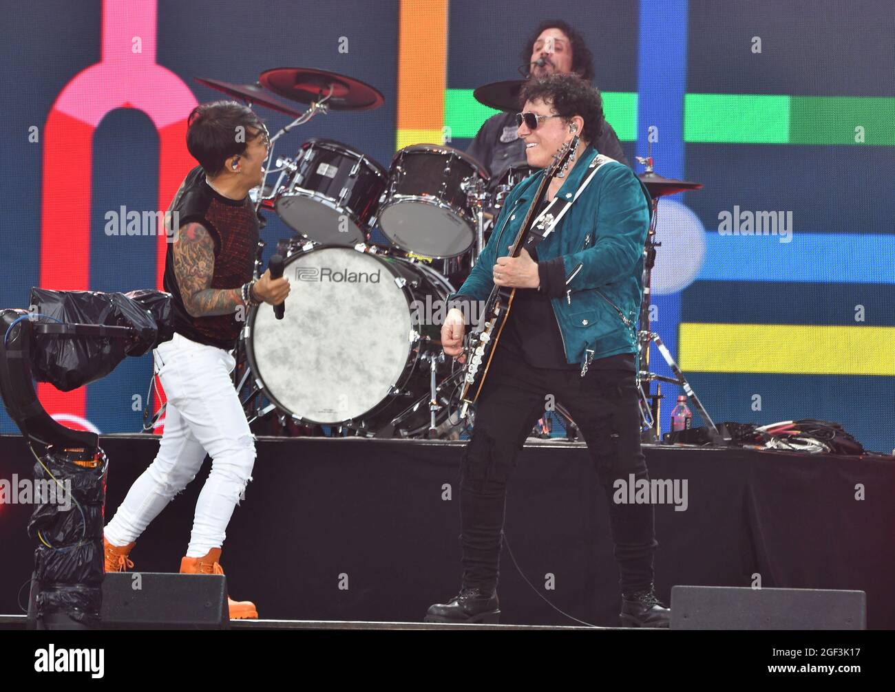 Singer Arnel Pineda and guitarist Neil Schon of Journey are shown ...