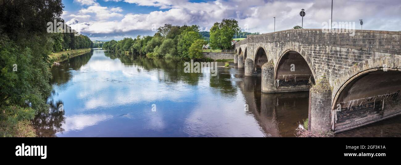 The stone build Wye Bridge over the river Wye at Builth Well ...