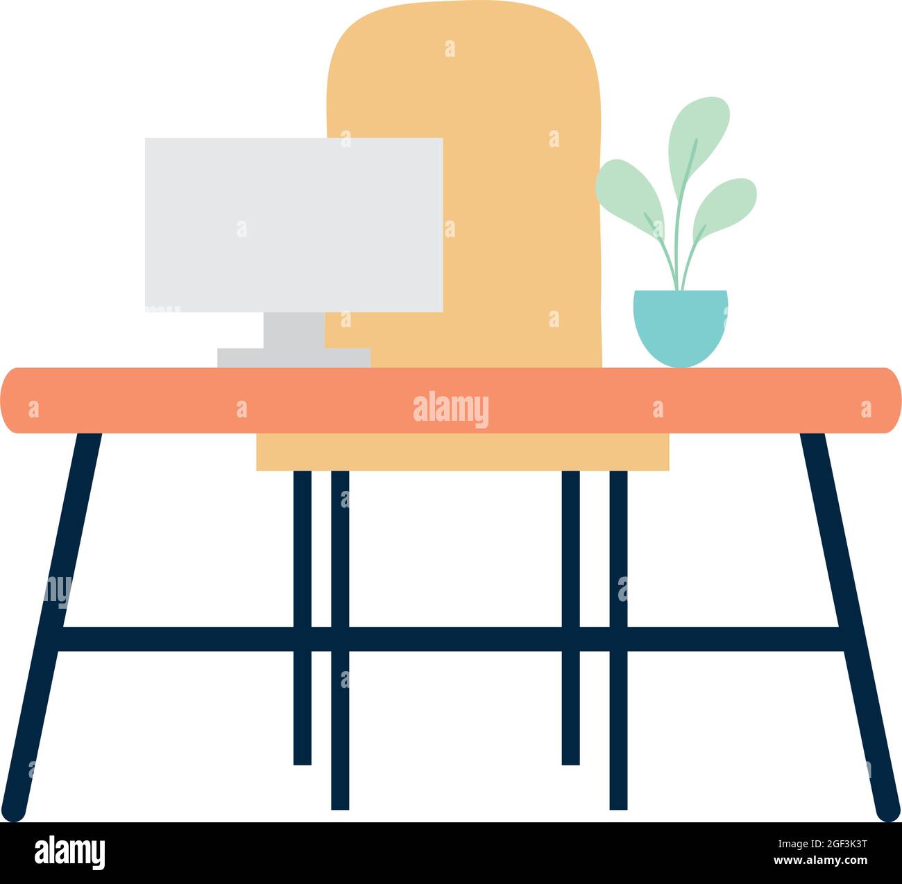 office desk with computer and decorative plant Stock Vector Image & Art ...