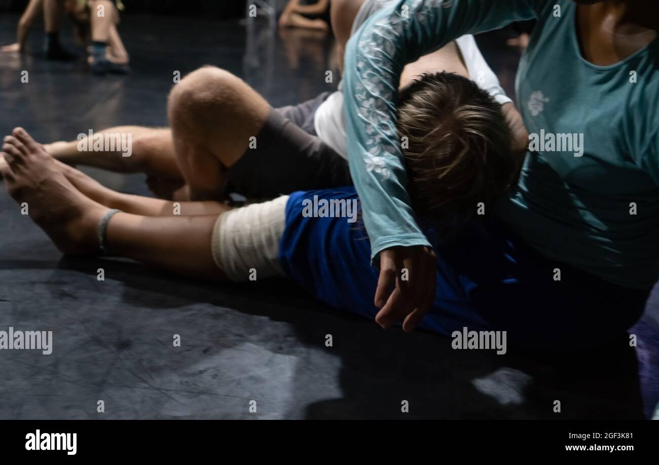couple dancers move in contact improvisation performance Stock Photo ...