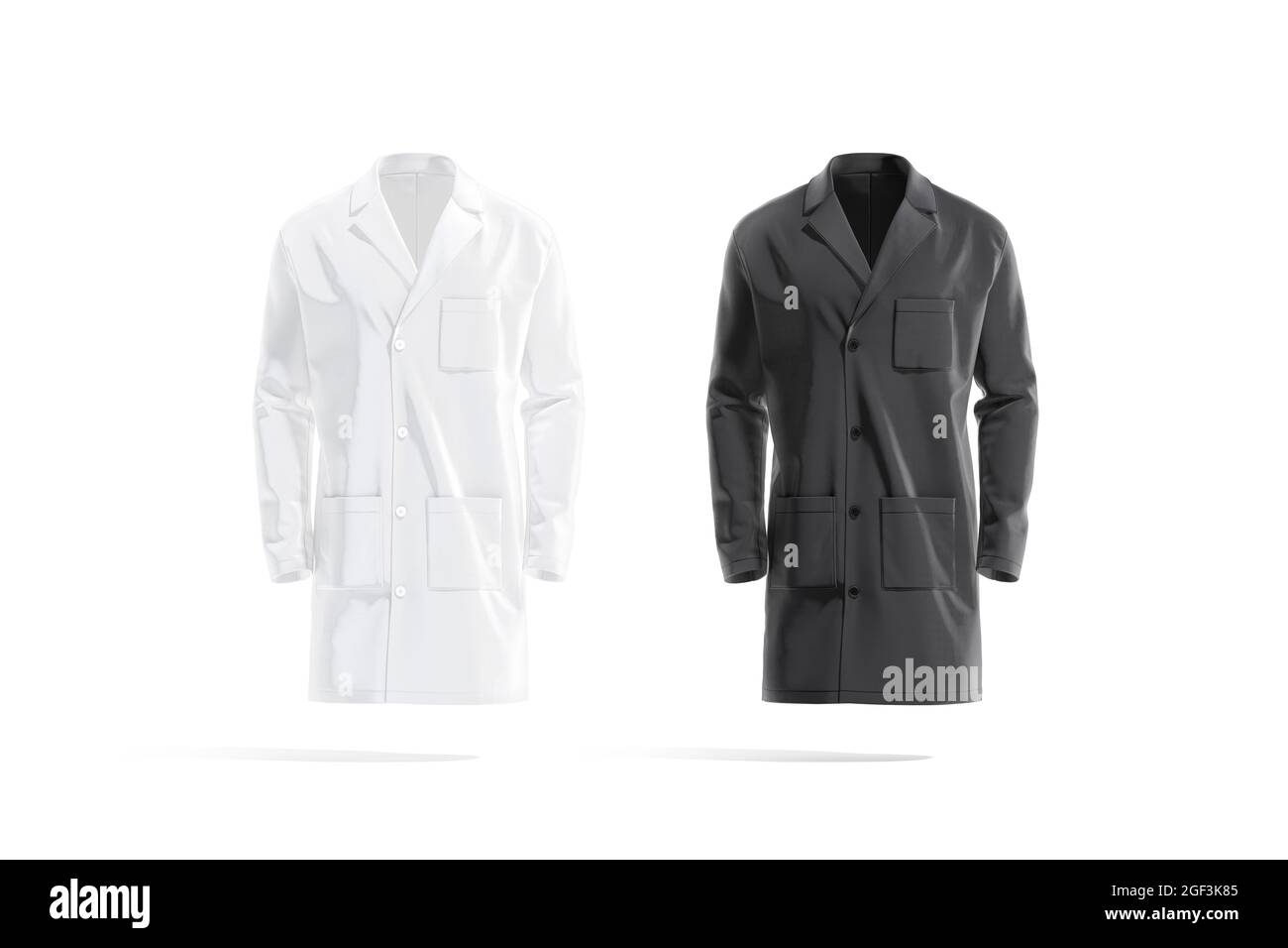 Blank black and white medical lab coat mockup, front view, 3d rendering ...
