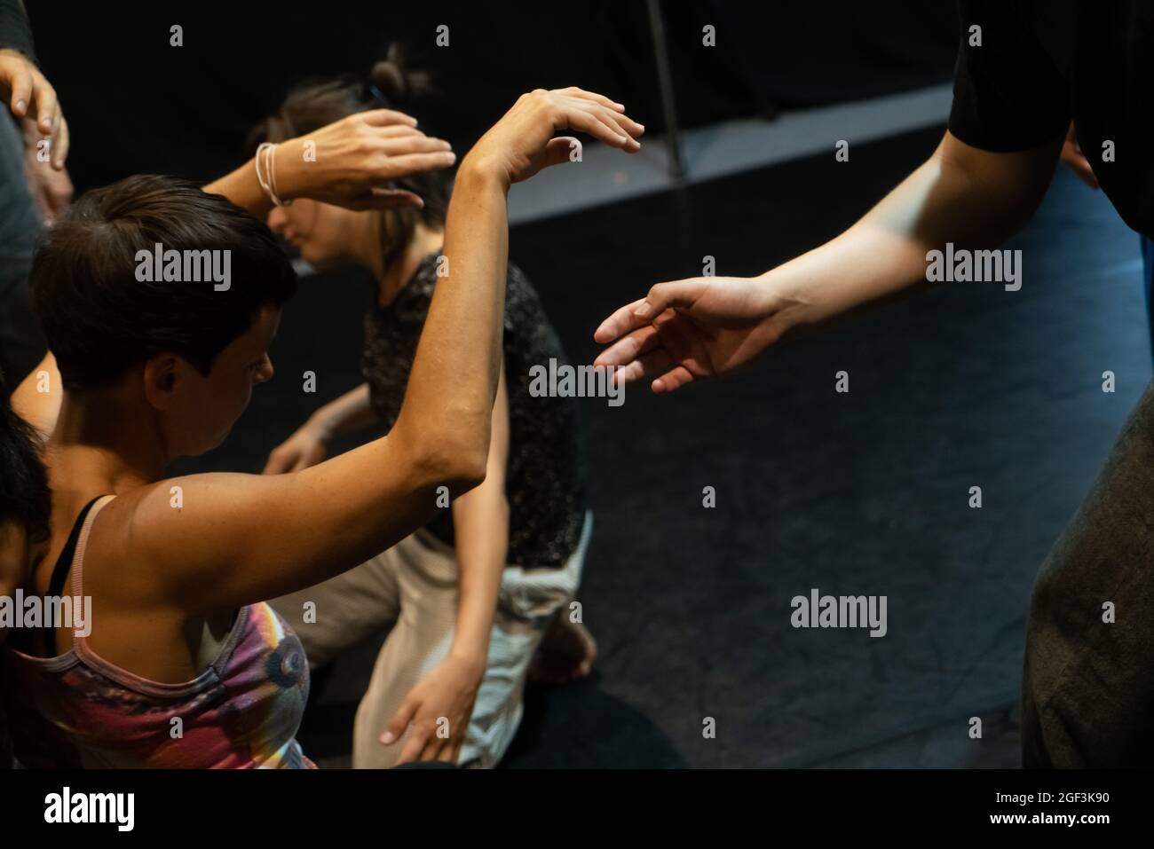 two dancers move in contact improvisation performance Stock Photo - Alamy