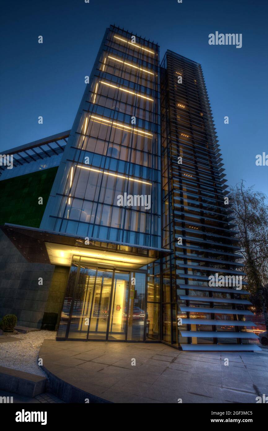 Office building at evening, twilight, Sofia, capital of Bulgaria Stock ...
