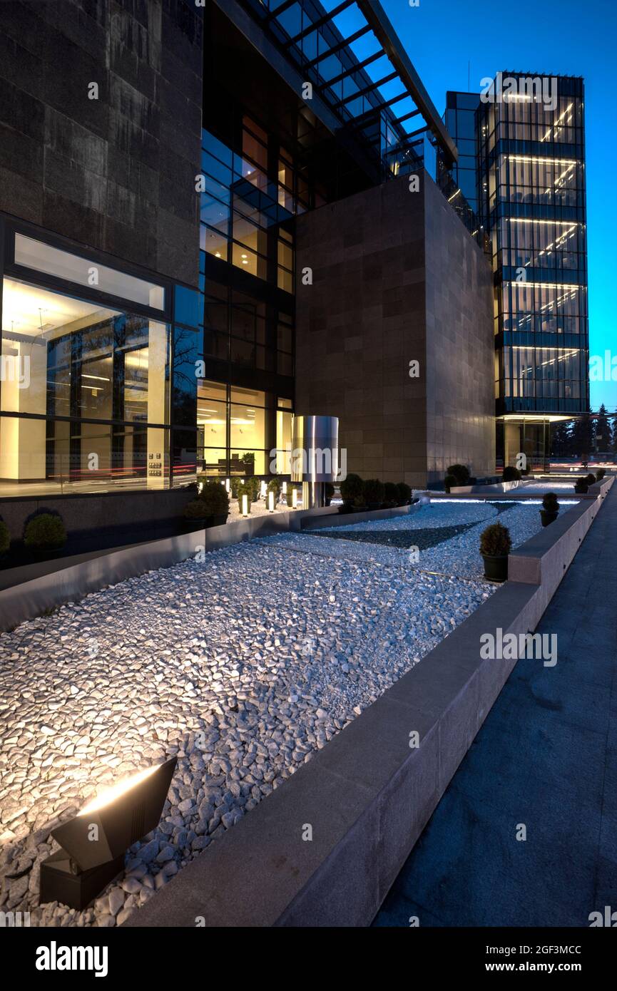 Office building at evening, twilight, Sofia, capital of Bulgaria Stock ...