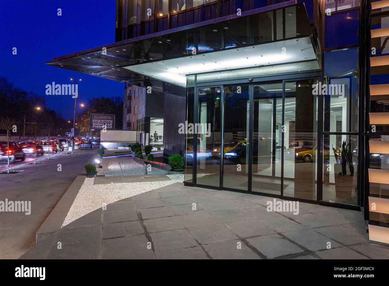 Office building at evening, twilight, Sofia, capital of Bulgaria Stock ...