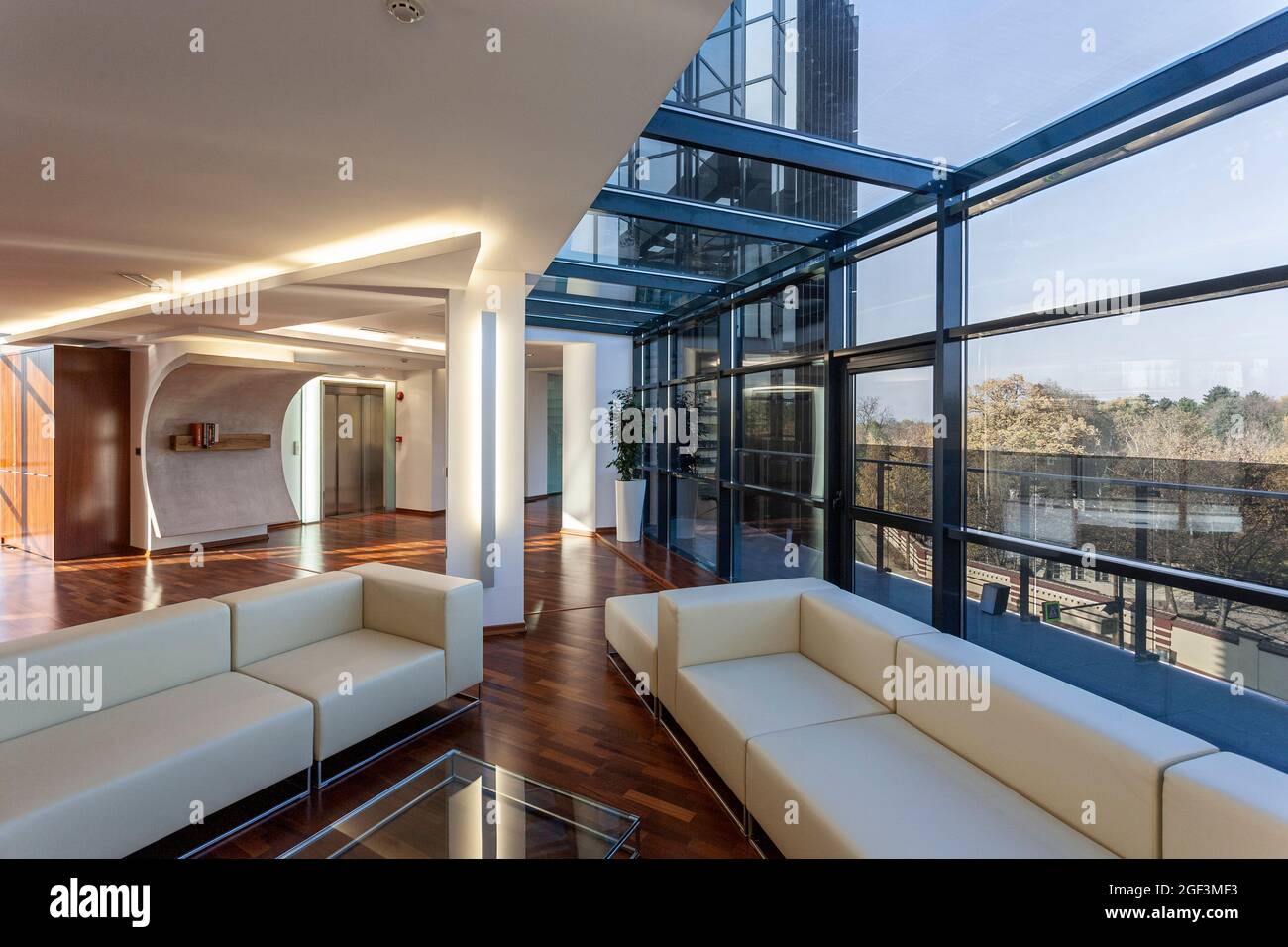 Modern office interior design, geometric shapes, artistic construction ...