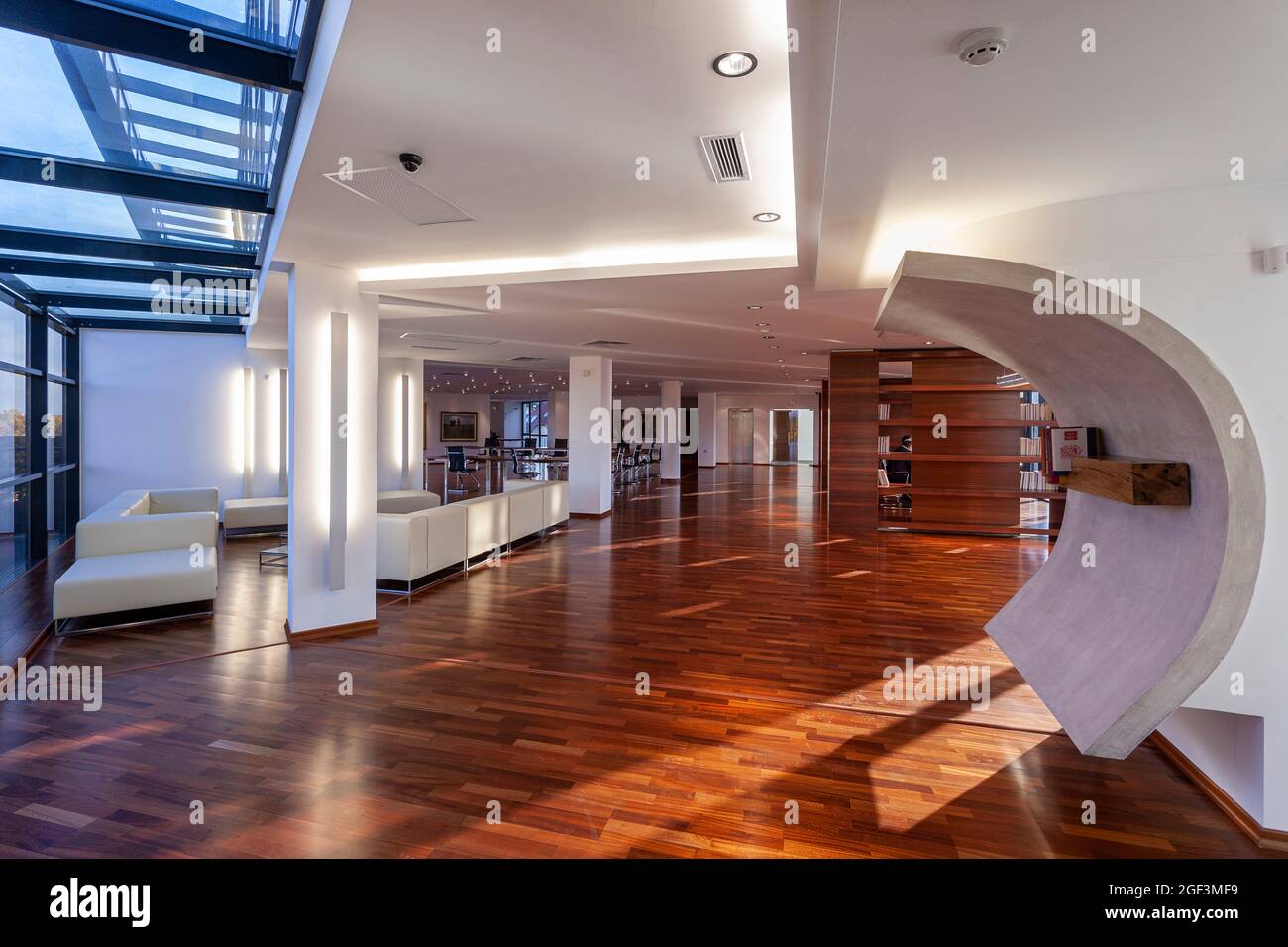 Modern office interior design, geometric shapes, artistic construction ...