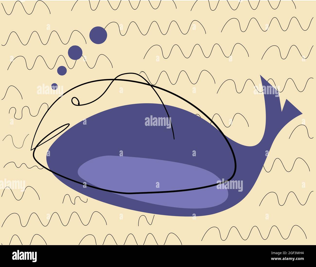Abstract whale on stylized sea background. Vector 10 eps illustration ...