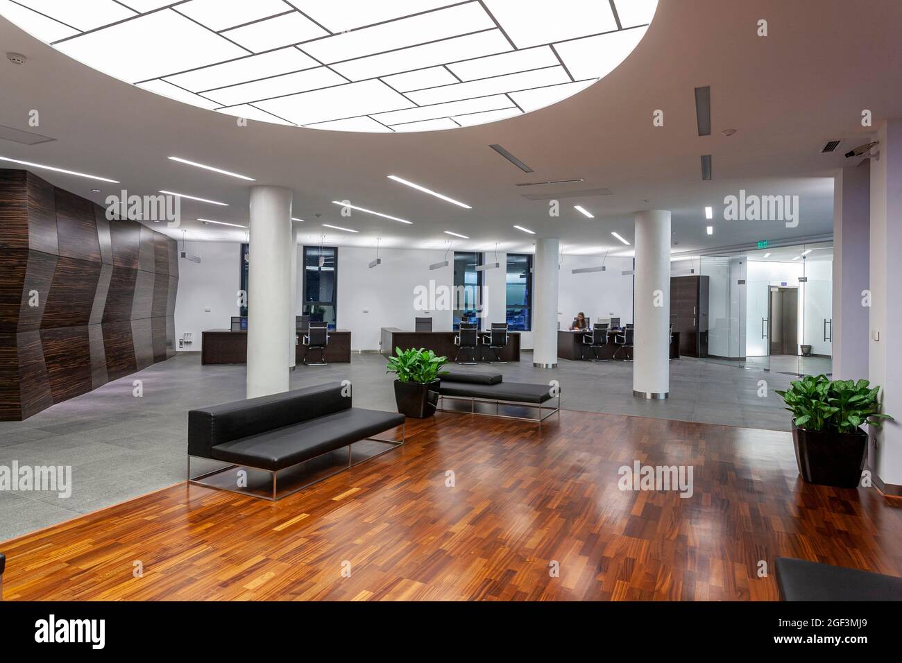 Office interior design, entrance hall with nice couch Stock Photo - Alamy