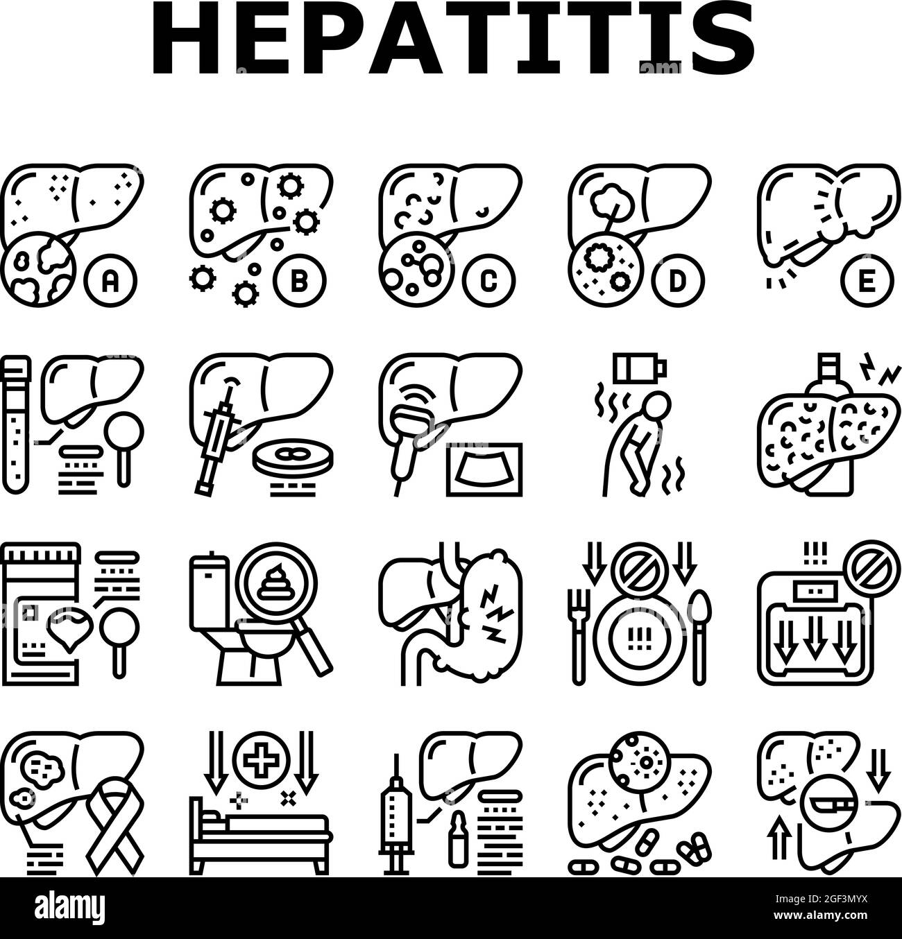Hepatitis Liver Health Problem Icons Set Vector Stock Vector Image ...