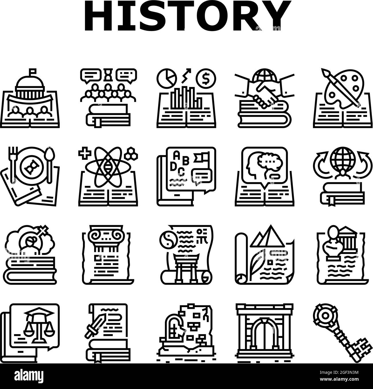 History Learn Educational Lesson Icons Set Vector Stock Vector Image ...