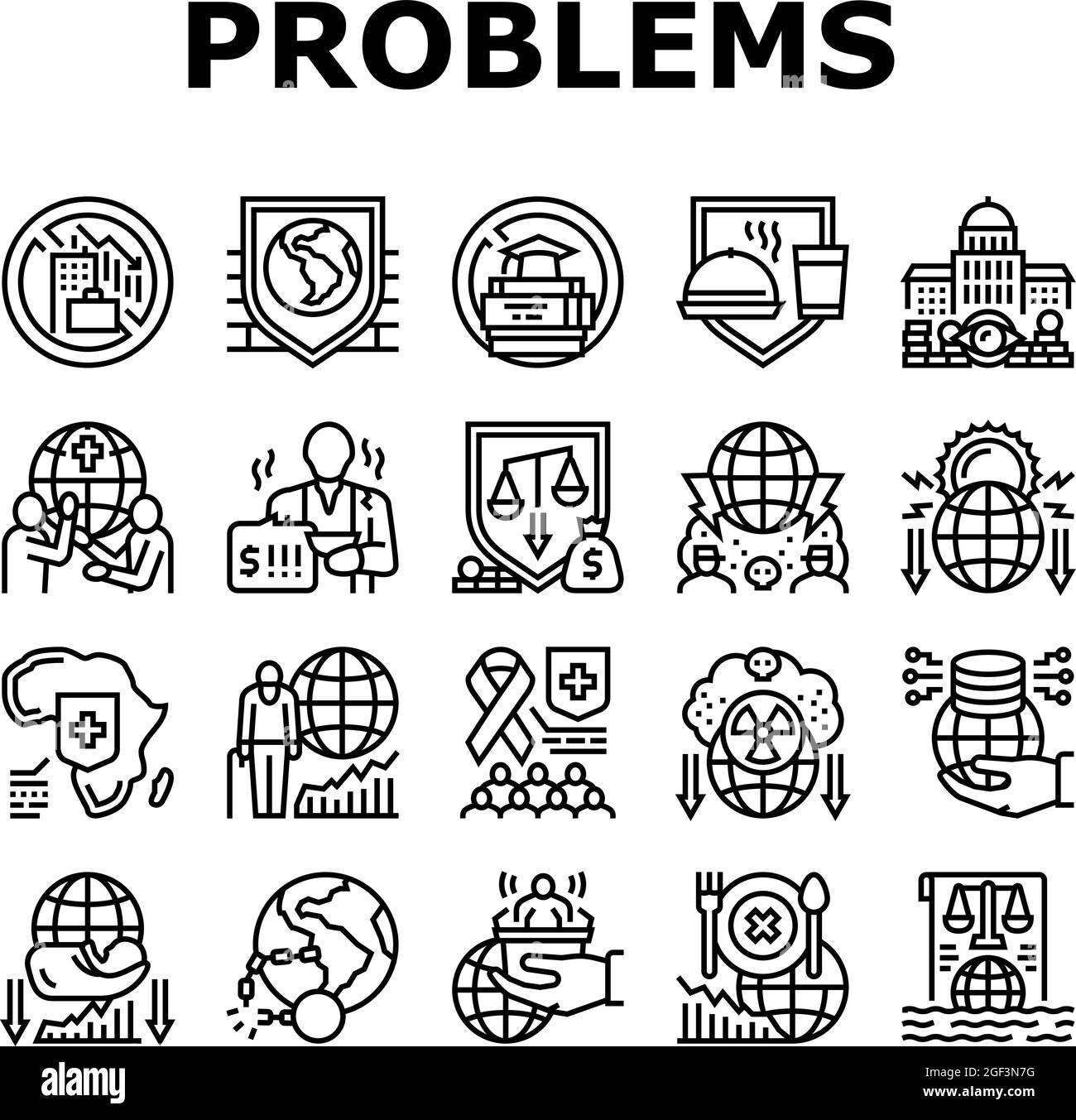 Social Public Problems Worldwide Icons Set Vector Stock Vector Image ...