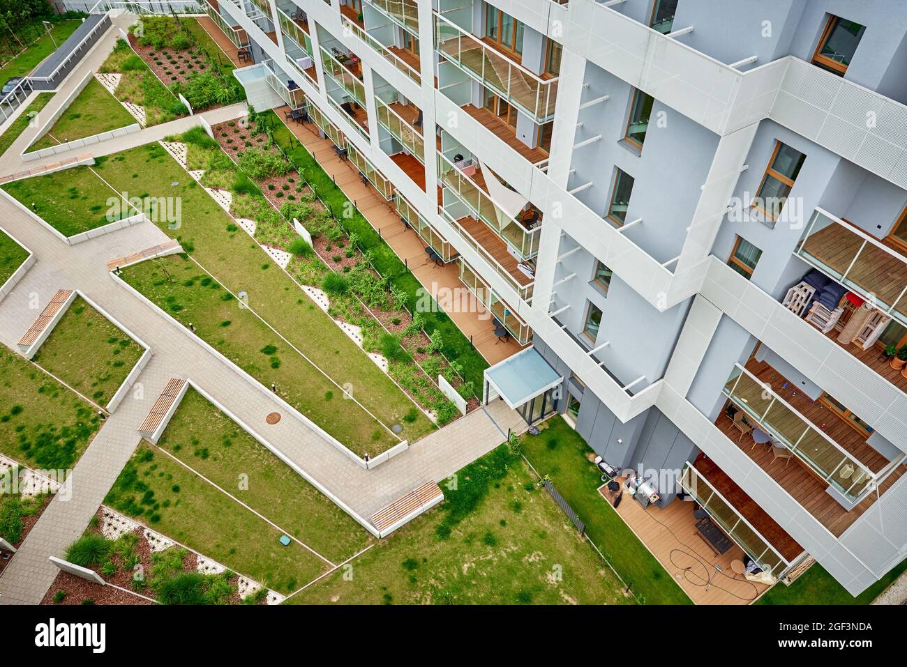 Modern residential complex. Facade of new house block in Europe ...