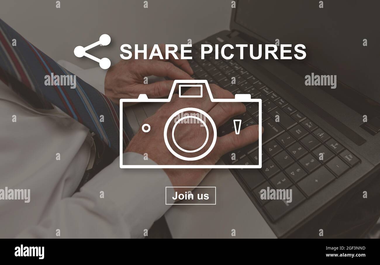 Pictures sharing concept illustrated by a picture on background Stock ...