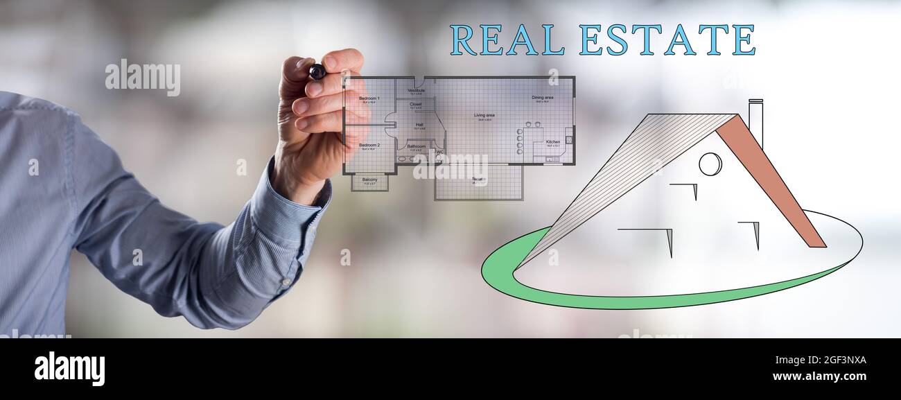 Man drawing a real estate concept Stock Photo - Alamy