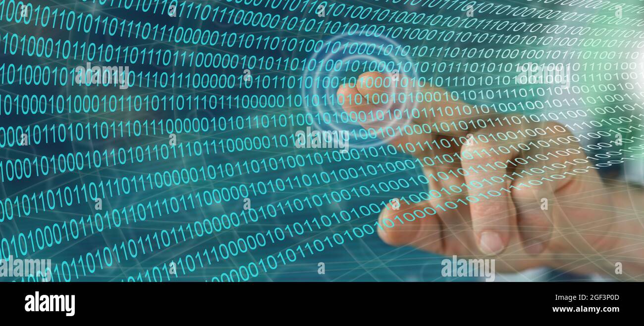 Man touching a digital technology concept on a touch screen with his ...