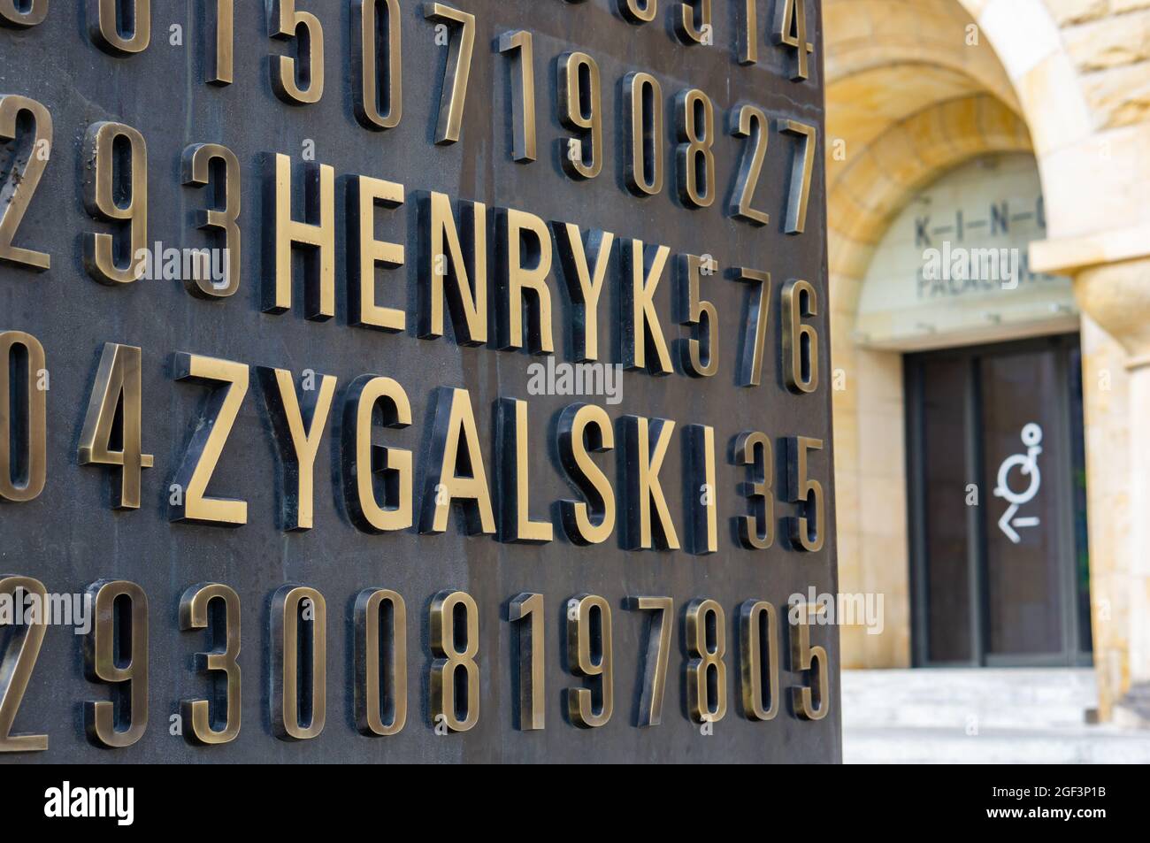 POZNAN, POLAND - Apr 25, 2018: The Sculpture with codes of the Imperial ...