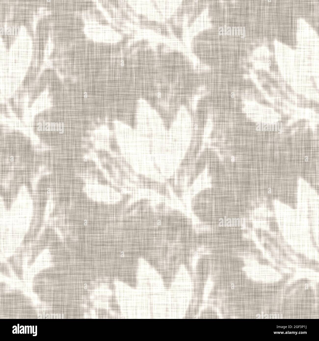 Hand drawn grey flower motif linen texture. Whimsical garden seamless ...