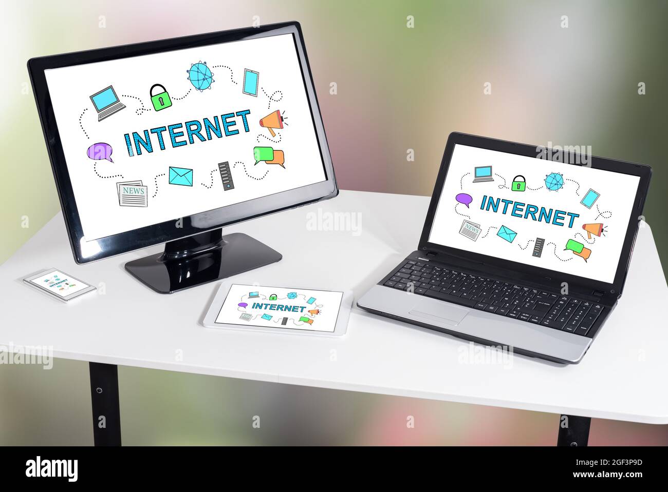 Internet concept shown on different information technology devices ...