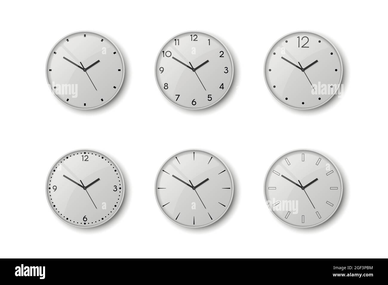 Vector 3d Realistic White Wall Office Clock Icon Set Isolated on White ...