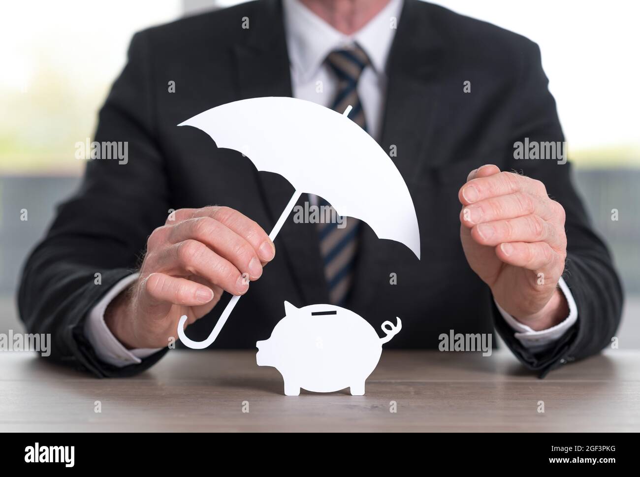Businessman protecting his savings, concept of saving protection Stock ...