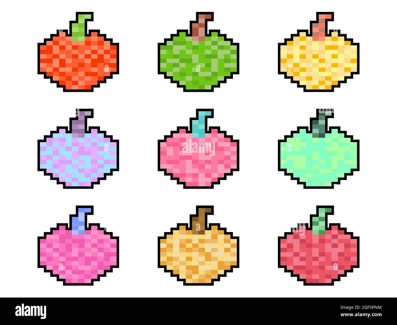 Apple icon set isolated on white background. 8 bit apple icon in 2D ...