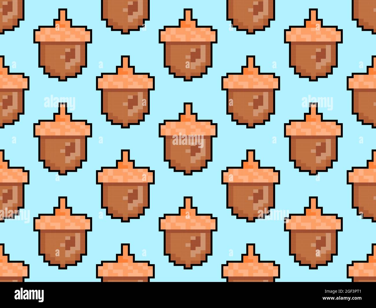 Acorns seamless pattern in pixel art style. 8 bit icon acorn, oak ...