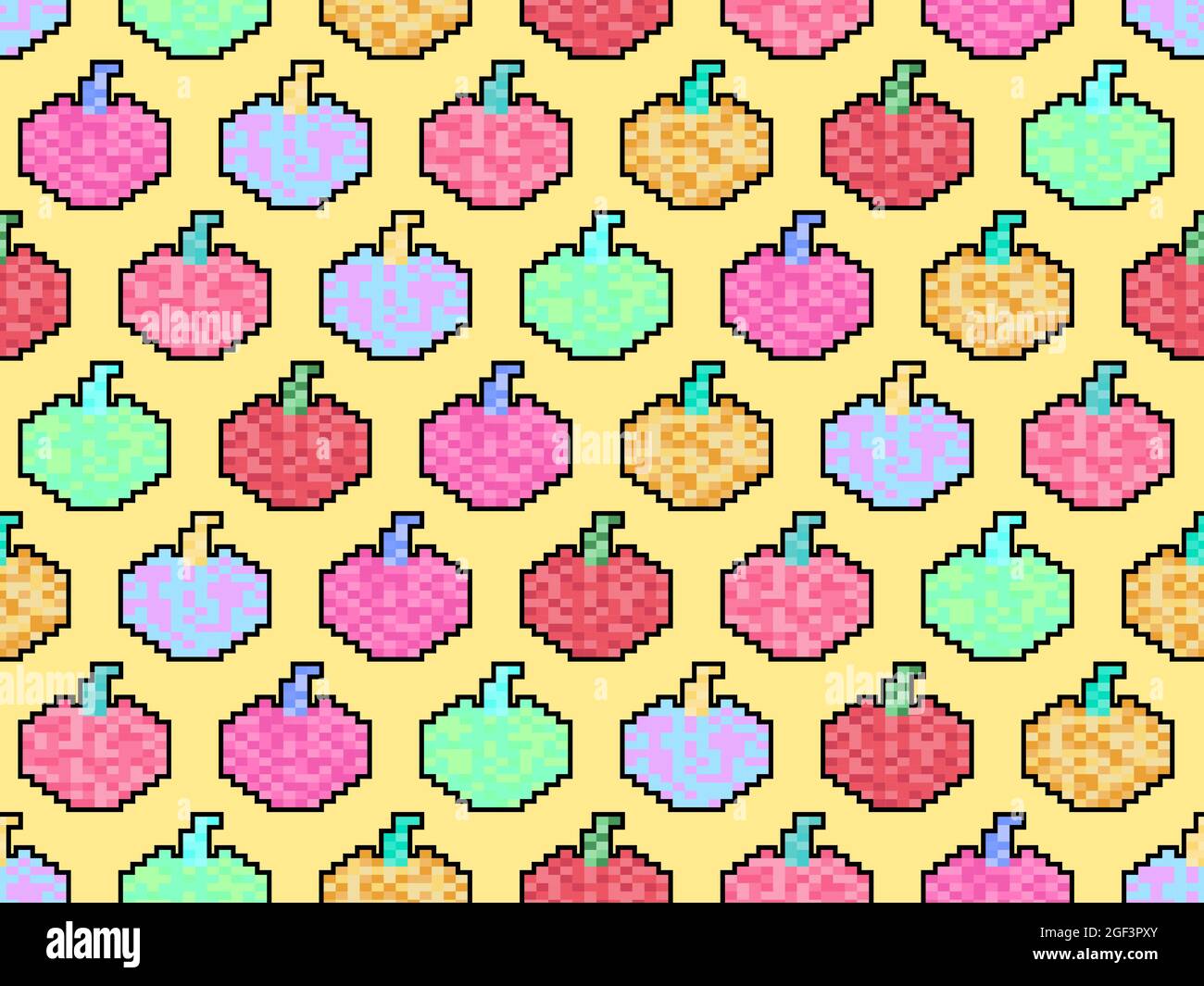 Apple seamless pattern in pixel art style. 8 bit multicolored apples in ...