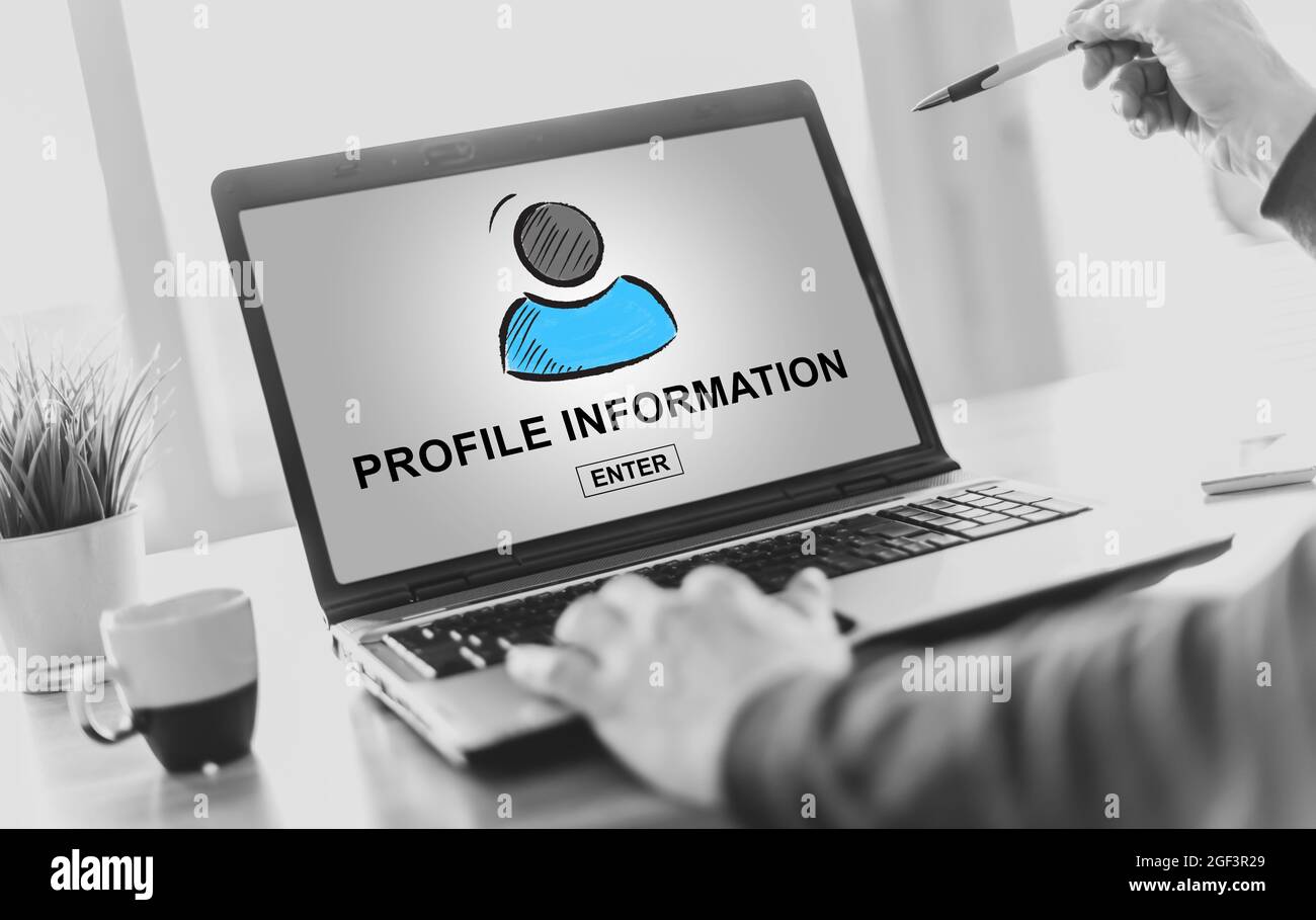 Laptop screen displaying a profile information concept Stock Photo - Alamy