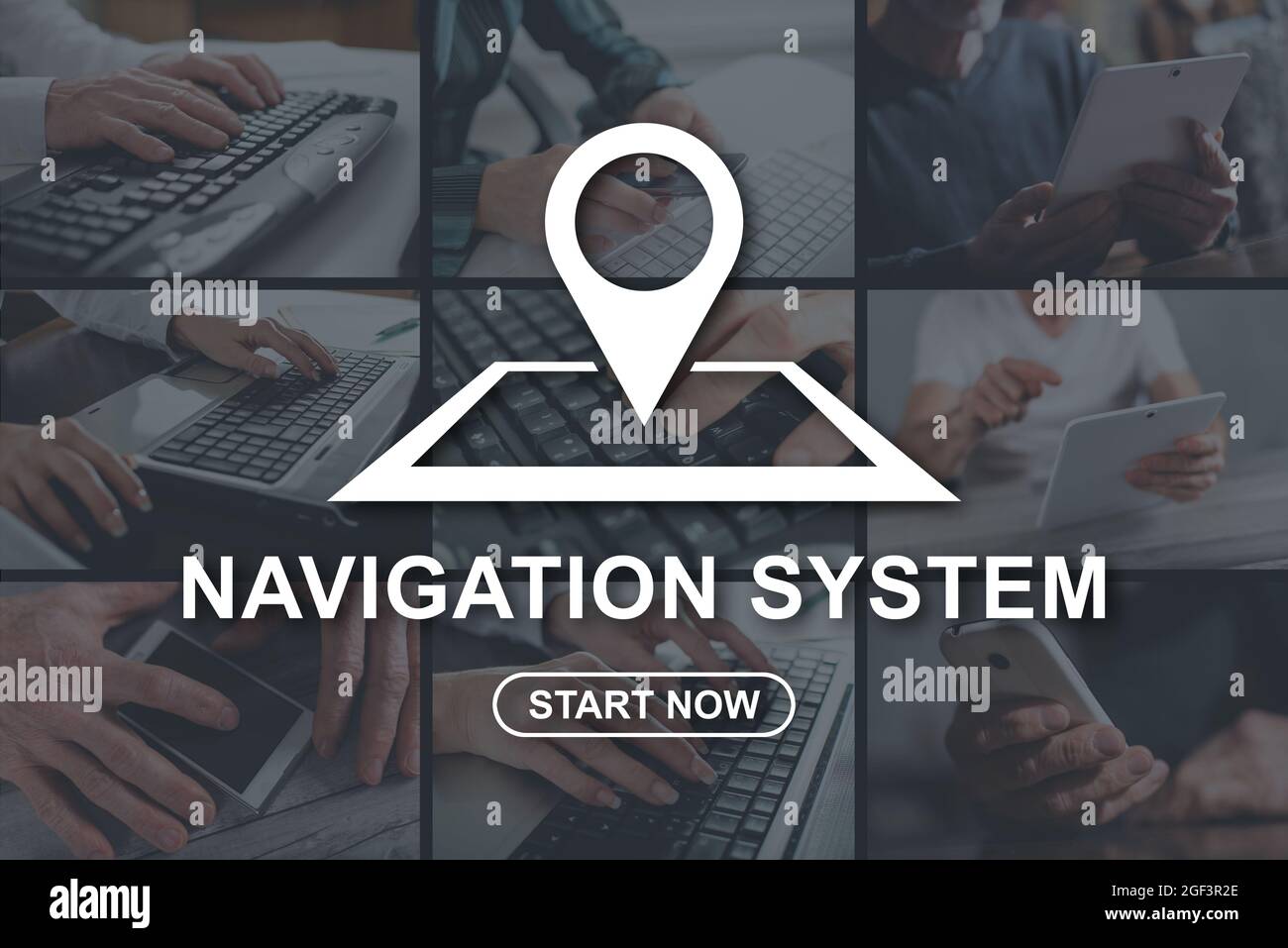 Navigation system concept illustrated by pictures on background Stock ...