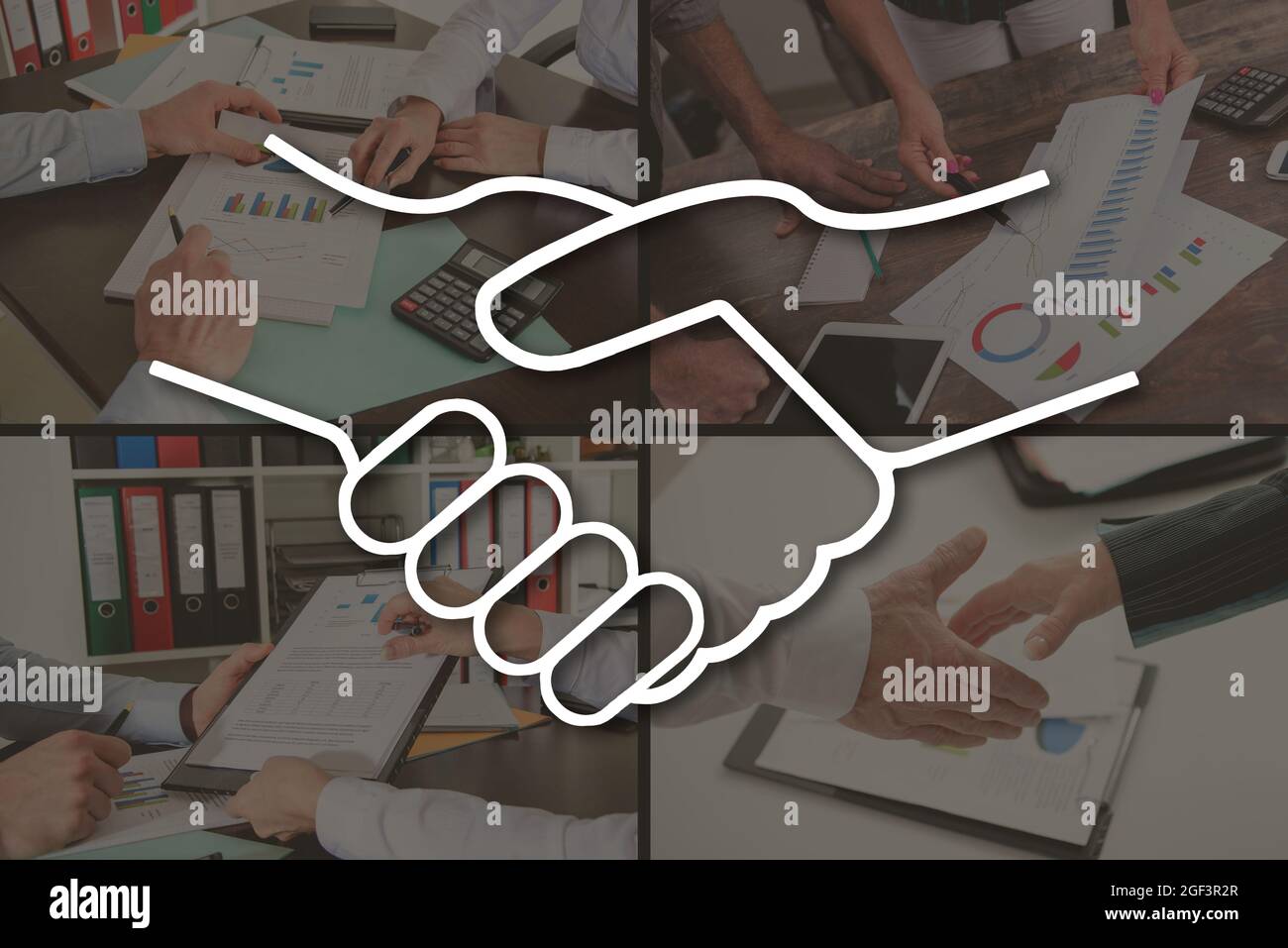 Partnership concept illustrated by pictures on background Stock Photo ...