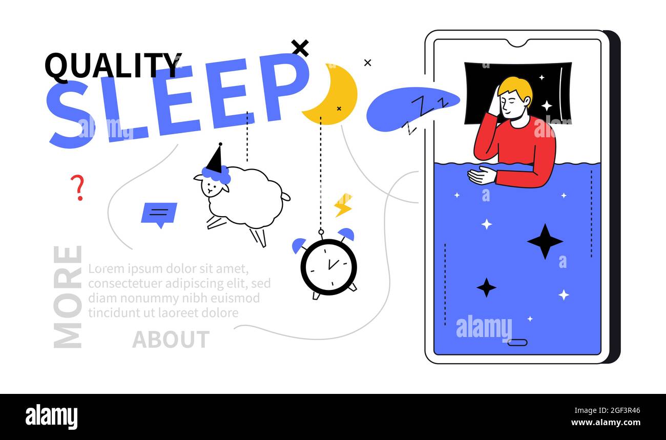 Quality sleep - line design style web banner on white background and ...
