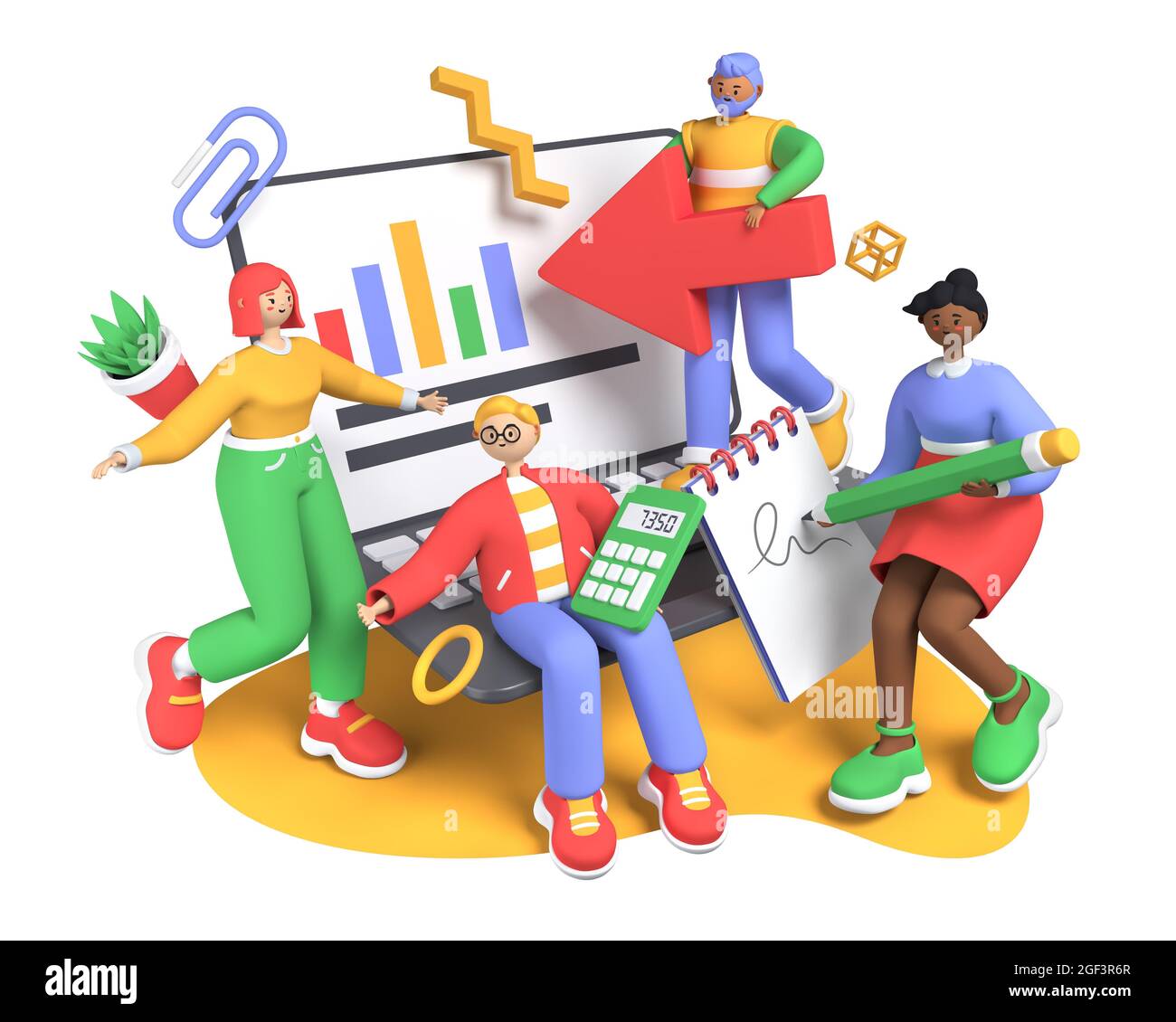 Solve problems in team - colorful 3D style illustration with cartoon ...