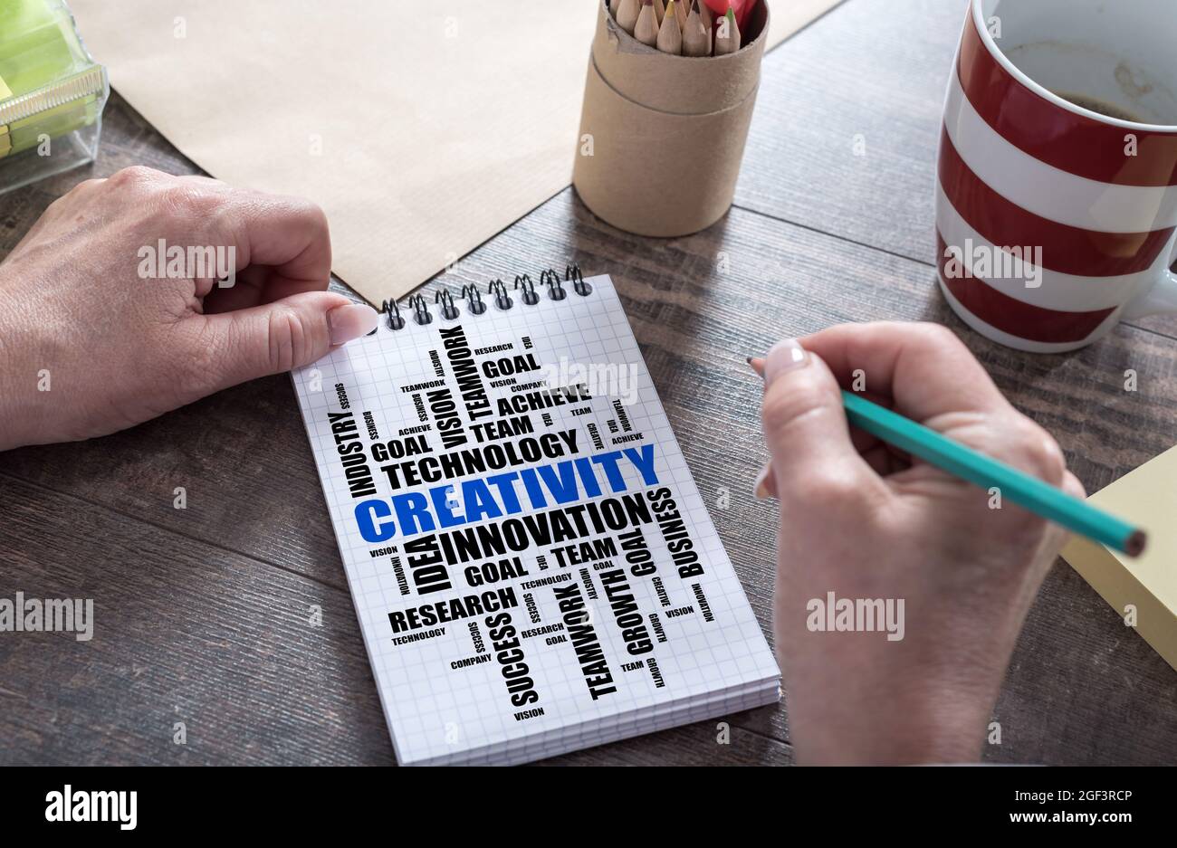 Creativity word cloud concept drawn on a notepad Stock Photo - Alamy