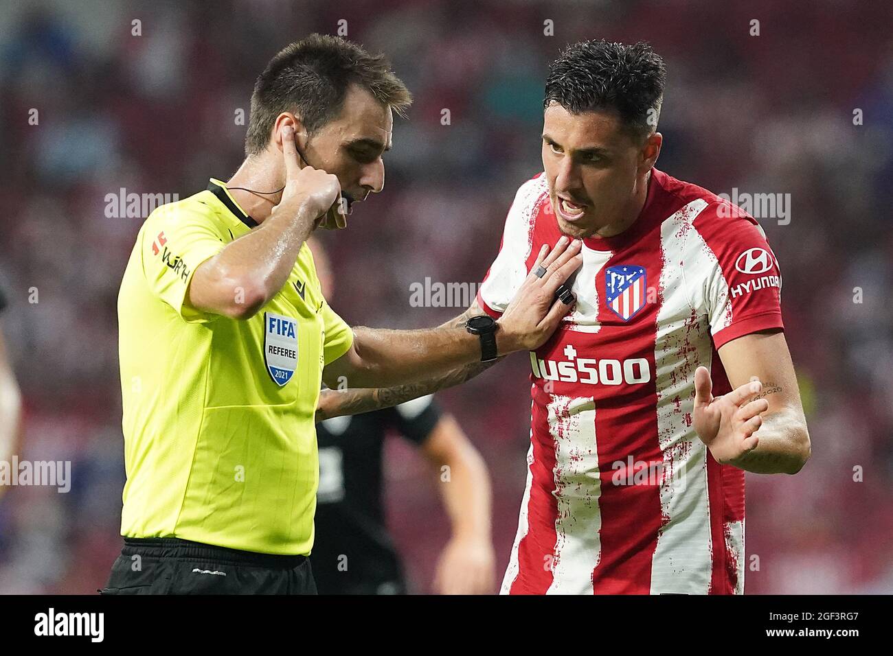 Spanish referee Ricardo de Burgos Bengoetxea has words with Atletico de ...