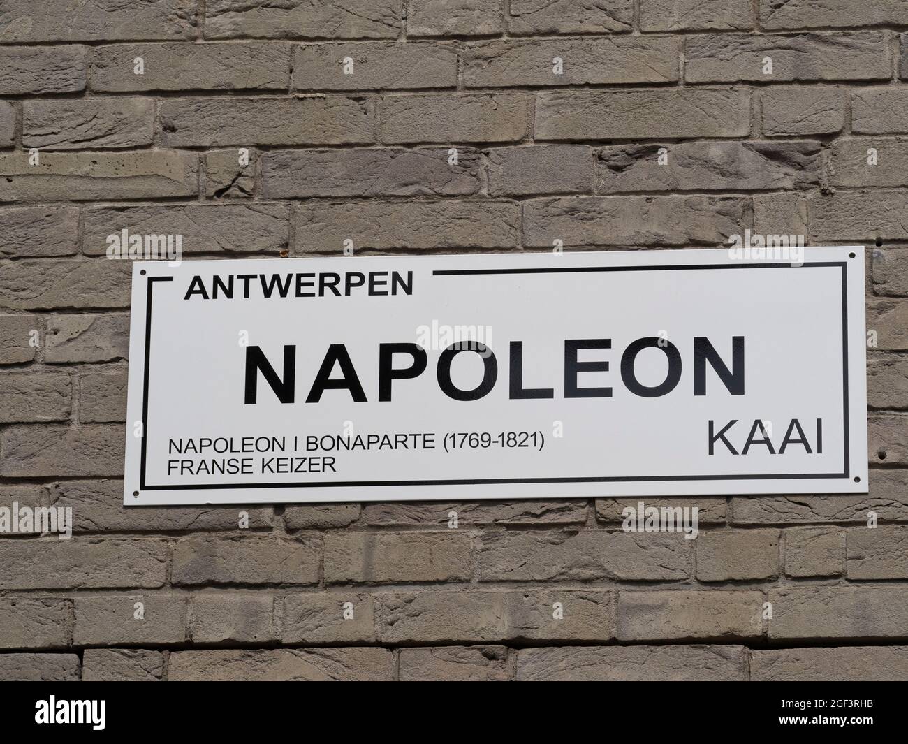 Street sign with inscription Antwerp, Napoleon quay, Napoleon I ...