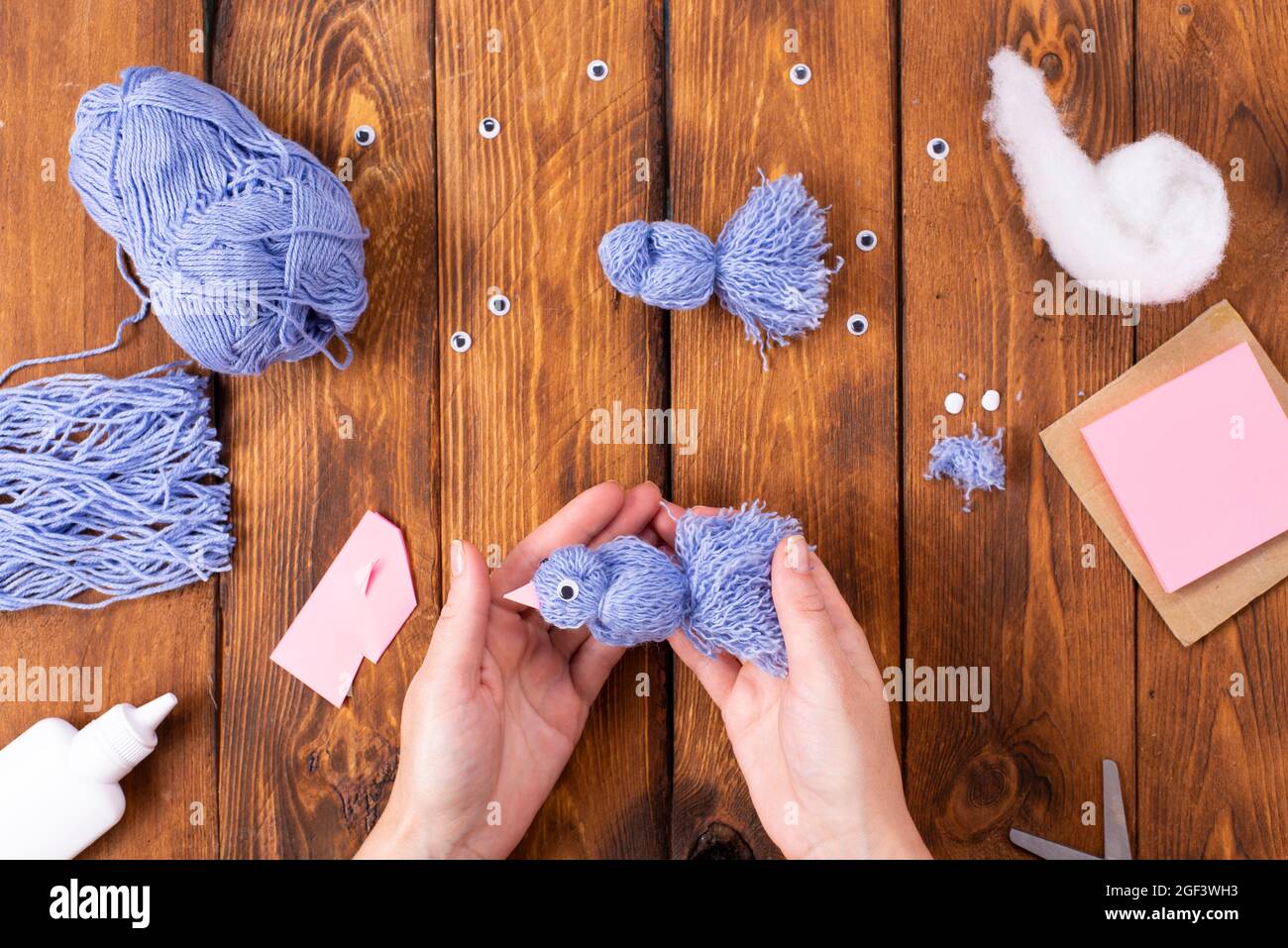 How to make a cute thread bird for decoration. Children's art project ...