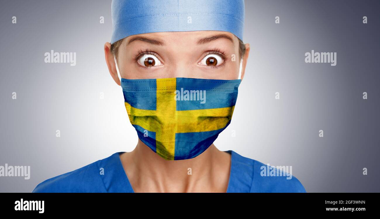 Sweden mask flag Asian doctor woman shocked for Coronavirus crisis help ...